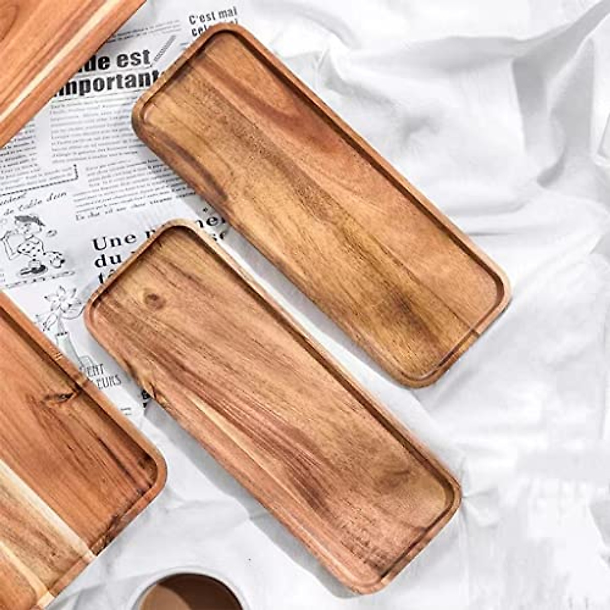 2pcs Solid Wood Severing Platters Rectangular Trays Highly Durable Dishwasher Safe Party Snack Fruit Plates for Home Decor, Food, Vegetables, Fruit, Charcuterie, Appetizer Serving Tray, Cheese Board