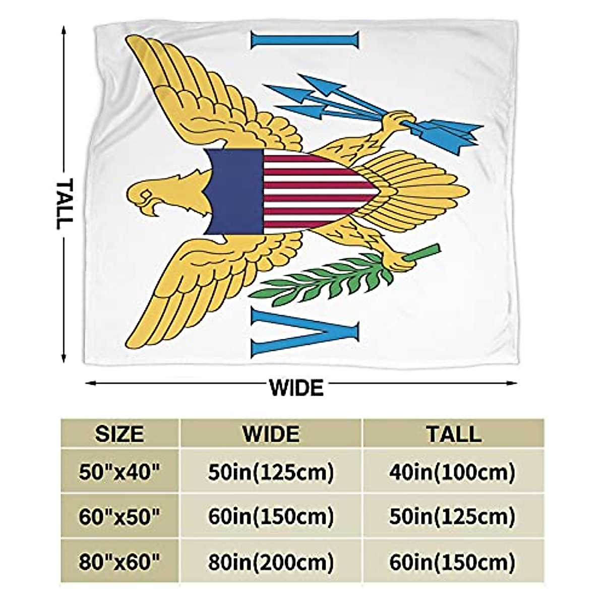 Flag of United States Virgin Islands Flannel Fleece Throw Blankets for Bed Sofa Living Room Soft Blanket Warm Cozy Fluffy Throw Plush Blanket