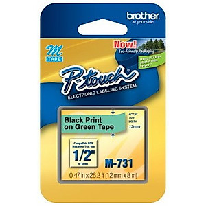 1/2" (12mm) Black on Green P-Touch M Tape for Brother PT-90, PT90 Label Maker