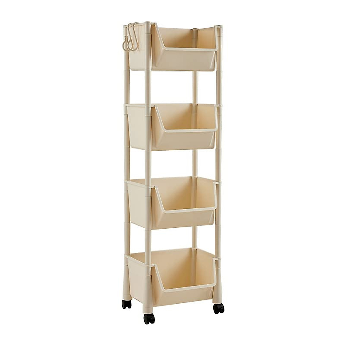 Item Shelf Bookshelf with Wheels, Large Storage Easy Assemble 3-Tier 4-Tier Shelf with Lockable Wheels Standing Strong Structure Movable Design for Family Room Students Office Working (4-Tier, A)
