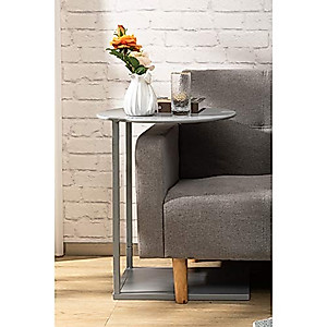 HollyHOME Round&Rectangle Metal End Side Table, Accent Anti-Rust Waterproof Simplistic Sofa Table, Modern Outdoor&Indoor Characteristic Coffee Table, (D)18.03"x(H)23.03"x(L)17.24"x(W)13.27", Grey