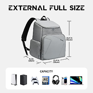 Jaffzora Game Console Backpack Compatible with PS5/PS4/PS4 Pro/PS4 Slim/Xbox One/Xbox One X/Xbox One S, Travel Bag fits for 15.6" Laptop and Gaming Accessories, Portable Console Carrying Case, Grey