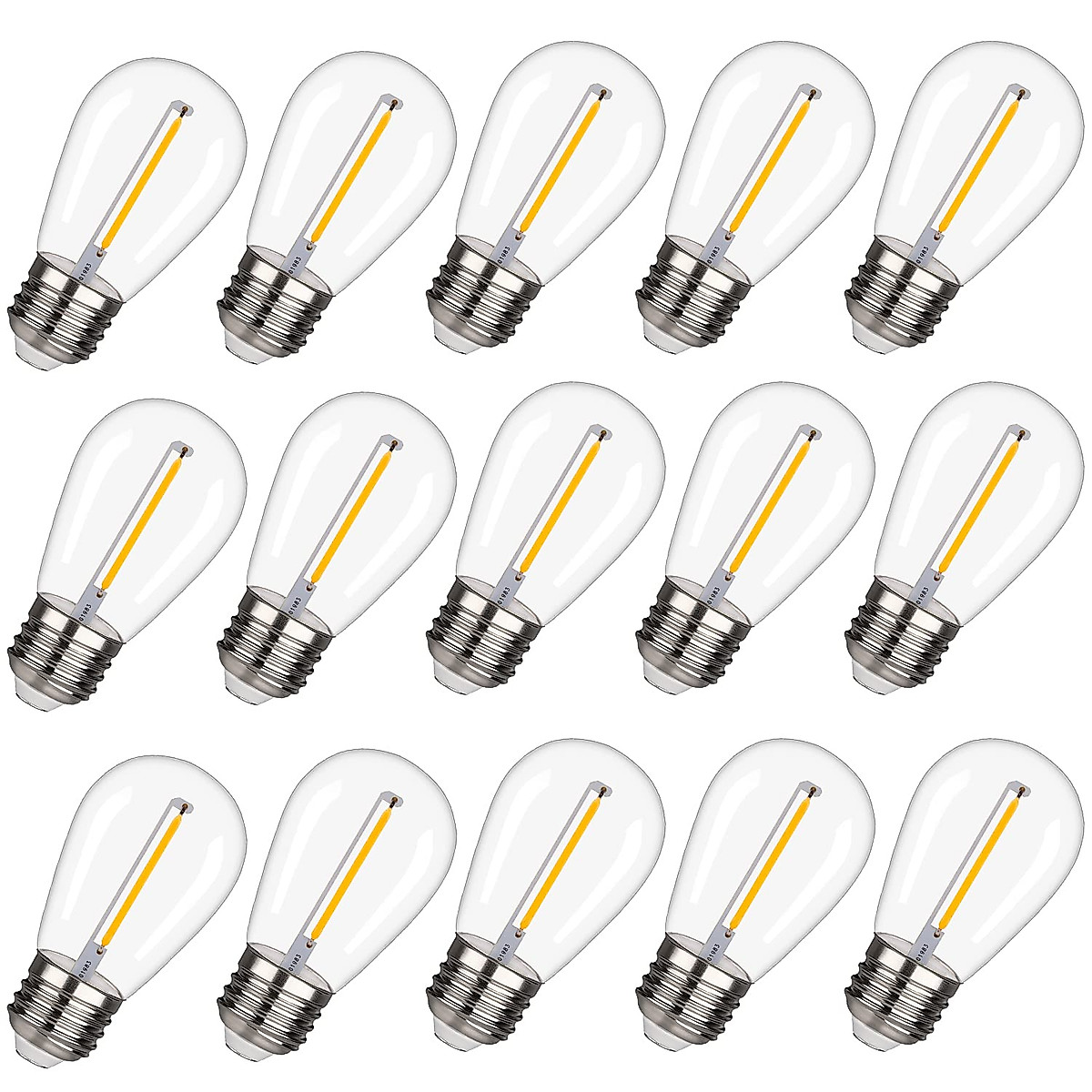 EMITTING 15 Pack Shatterproof S14 Replacement Light Bulbs –1W S14 LED Bulbs, Warm White 2200K, Outdoor String Lights Vintage LED Light Bulbs, E26 Base Edison Plastic Bulbs.