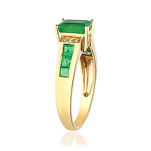 Gin & Grace 10K Yellow Gold Natural Emerald Diamond (I1,I2) Ring (Size 8) for Women Jewelry Gifts