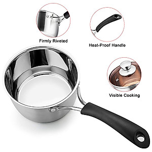 TeamFar Saucepan with Lid, 2 qt Sauce Cooking Pot Milk Pan Stainless Steel, Professional with Long Heatproof Handle for Home Kitchen Restaurant, Healthy & Non Toxic, Multi-use & Dishwasher Safe