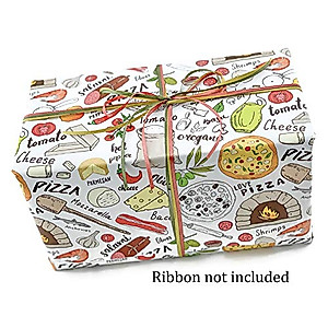 Stesha Party Pizza Gift Wrap Food Present Wrapping Paper, Folded Flat 30 x 20 Inch, 3 Sheets