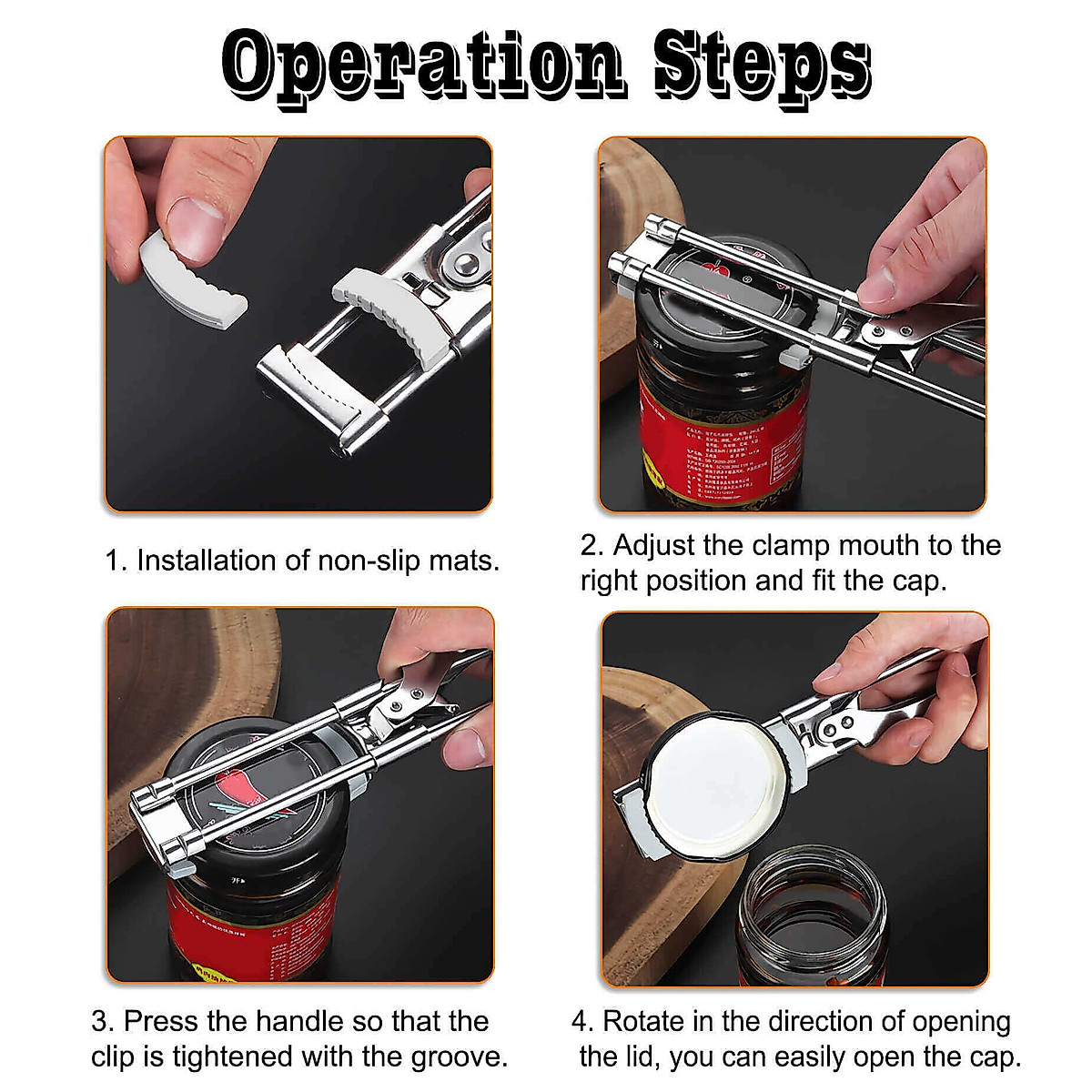 2023 New Adjustable Stainless Steel Can Opener,Upgrade the Extension of the Bottle Opener with Non-Slip Pad,Jar Opener for Weak Hands，Longer Hand Can Opener for Any-Size Lids (1 Pcs, 9in)