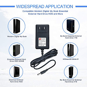PK Power 12V AC Adapter for Hard Drive HDD 2TB 4TB 1TB 3TB My Book Essential External and More with 6.6FT Power Supply Cord