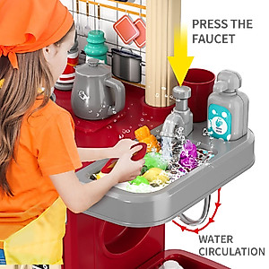 Kids Kitchen Playset for Toddlers Girls, Toy Kitchen Sets Pretend Play Food Toys for Kids Girls Ages 3 4 5 6 7 8, Play Kitchen Playset with Light Sound Spray, Toy Kitchen for Toddlers