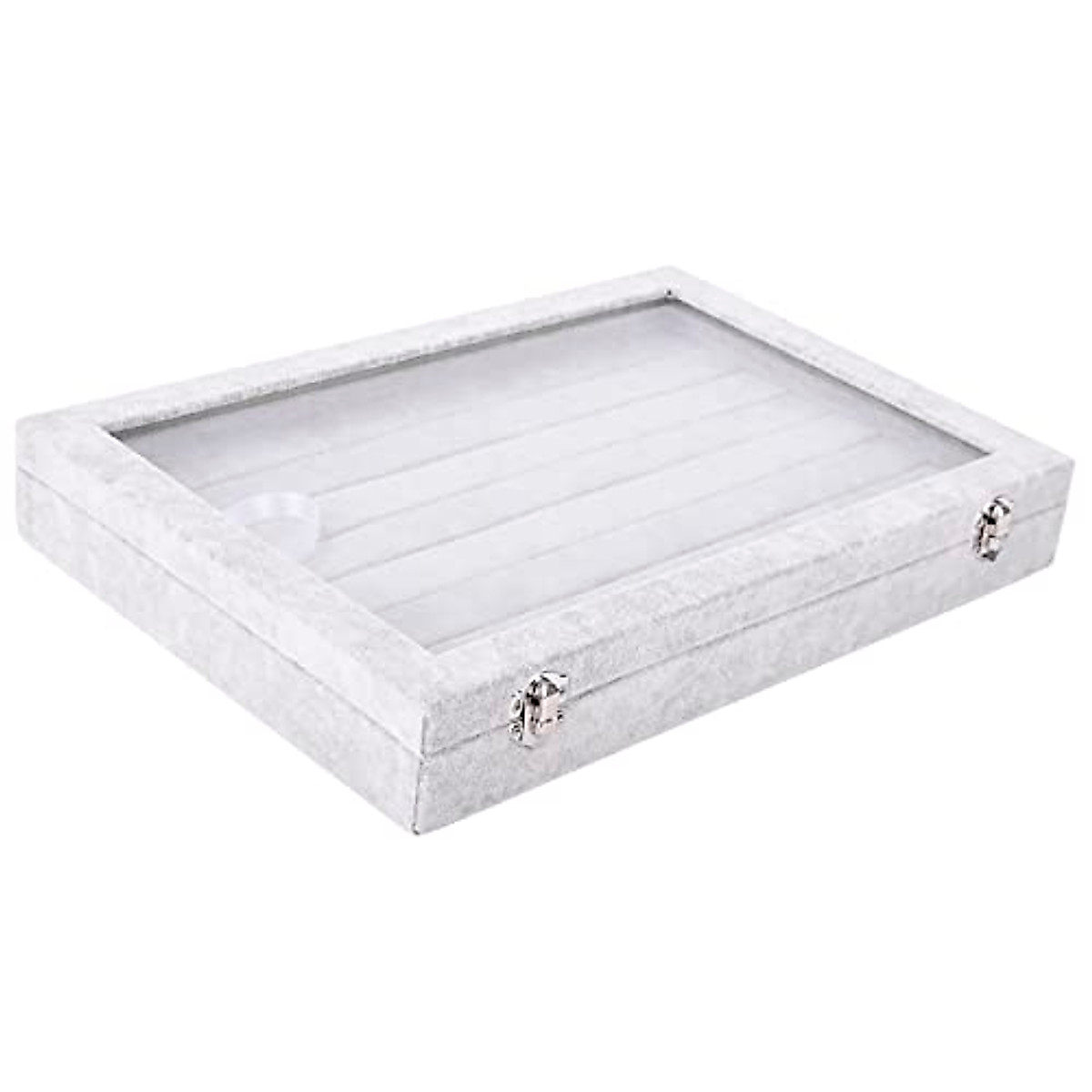 AUTOARK Ice Velvet Clear Lid 7 Slots Jewelry Rings Earrings Tray Showcase Display Organizer,AJ-023