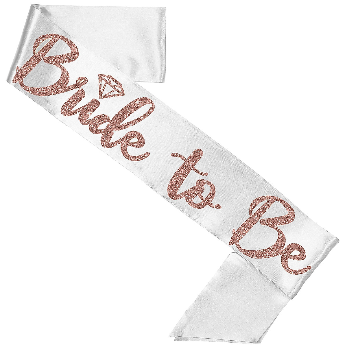 Bride Rose Gold Sash - BRIDAL GRADE SATIN Bride to Be Sparkle with Diamond motif - Bachelorette Party Decorations - White Satin Sash(BrdDia RsGld) Wht