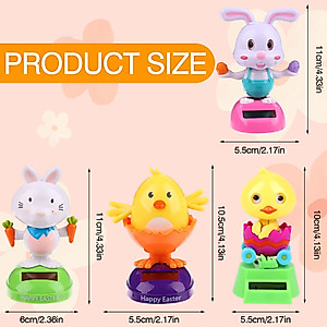 4 Pack Easter Rabbit Solar Powered Dancing Toys Bunny Car Shaking Head Dancer Doll Cute Bunny Chick Swing Figurines Car Windowsill Decor Valentine's Day Toys Gift for Car Dashboard Office Desk Decor