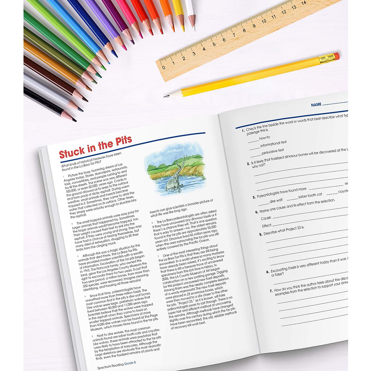 Spectrum Reading Comprehension Grade 8, Ages 13 to 14, 8th Grade Workbooks, Nonfiction and Fiction Passages, Analyzing and Summarizing Story Structure Using Context Clues and Citations - 160 Pages