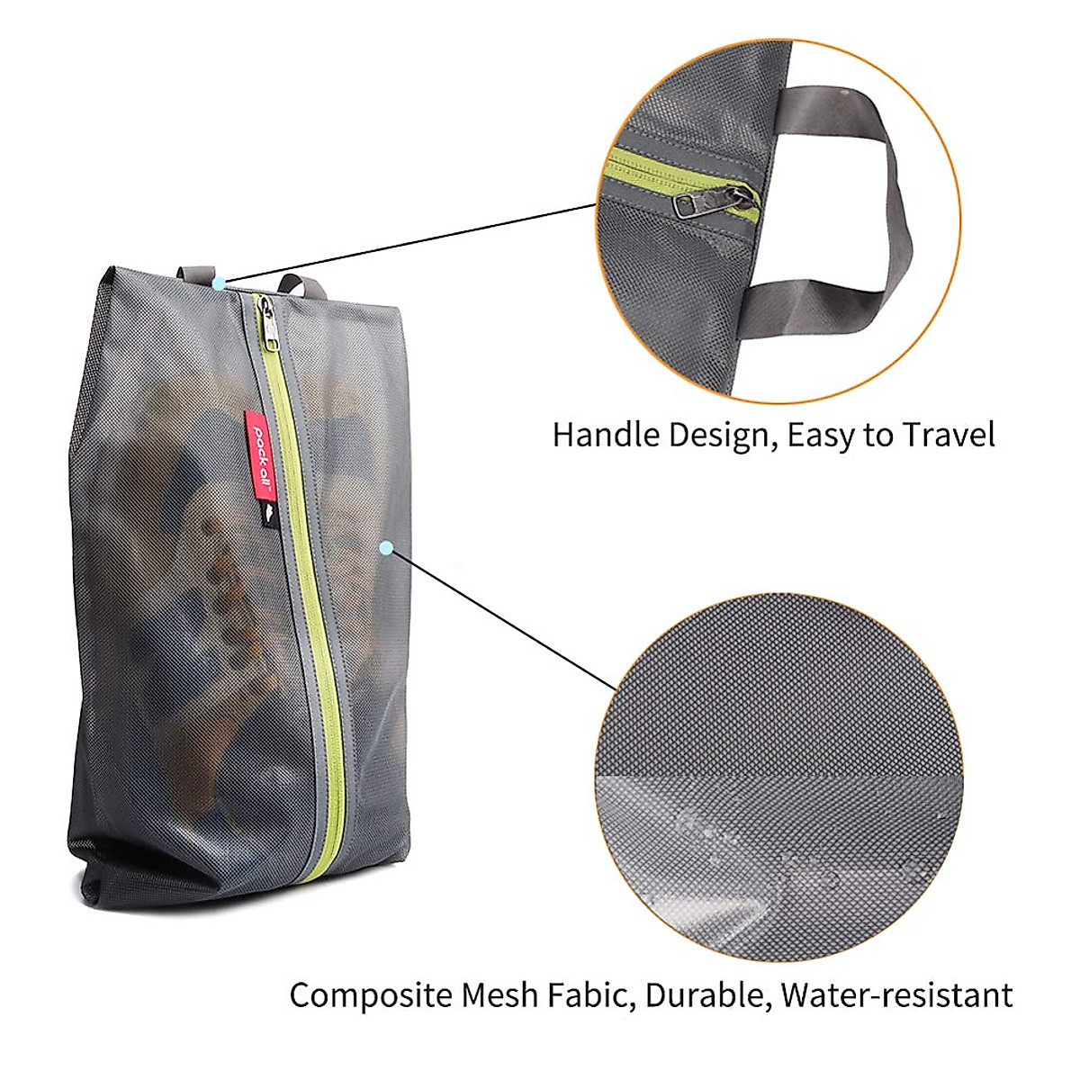 pack all Water Resistant Travel Shoe Bags, Shoe Storage Organizer Shoe Pouch with Zipper, for Men and Women (Grey)