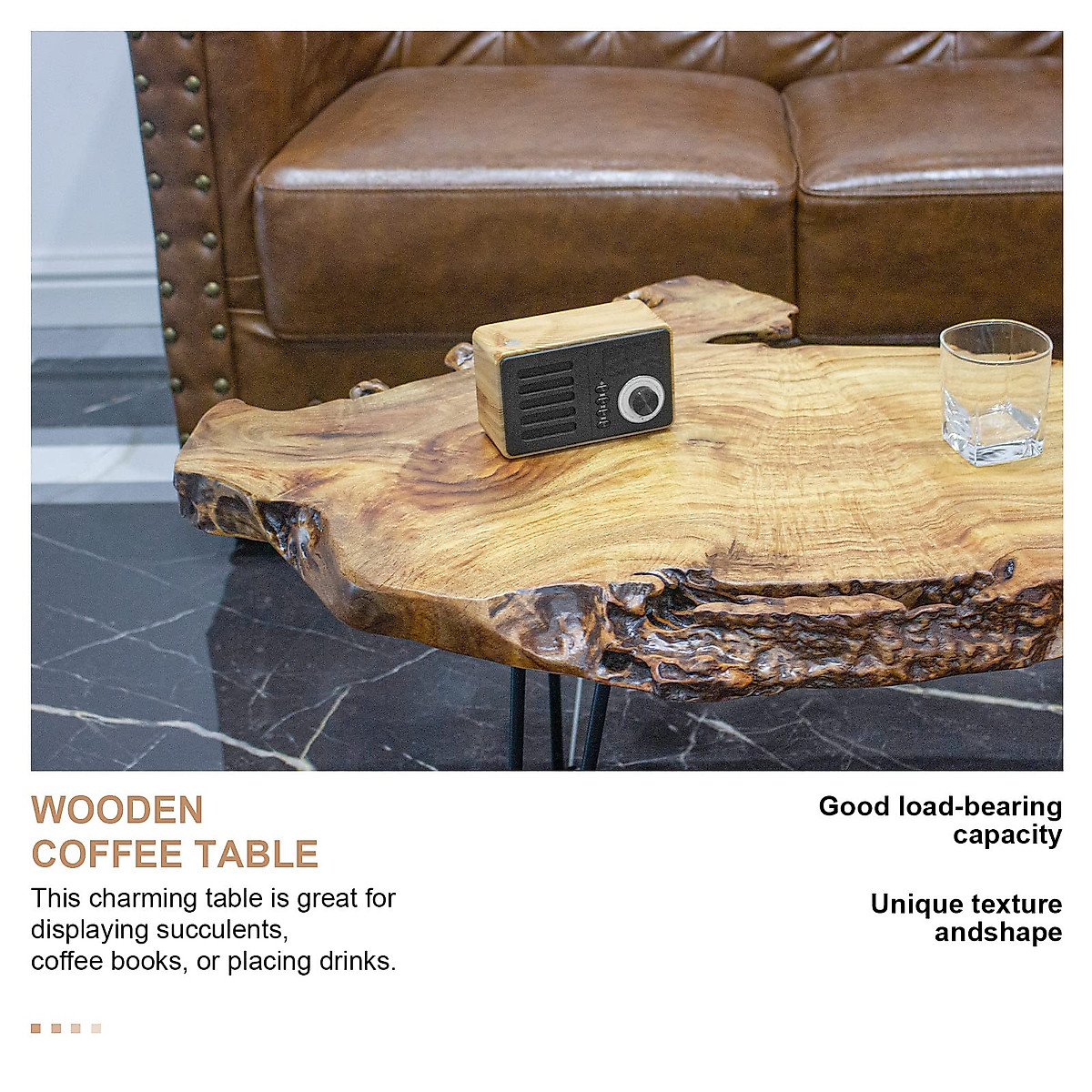 BTEOBFY Natural Wood Coffee Table with Clear Lacquer Finish and Metal Hairpin Legs for Living Room - 16" Tall - Mesa de Centro para Sala