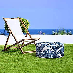 LVTXIII Indoor/Outdoor Inflatable Ottoman, All Weather Round Footrest Stool with Handle, D21”x H9” Portable Fade Resistant Pouf Ottoman for Patio Garden Camping or Home-Palm Blue