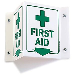 SmartSign"First Aid" Projecting Sign with Down Arrow | 5" x 6" Acrylic