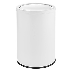 mDesign Small Round Metal 4.8 Gallon Covered Bathroom Garbage Swing Lid Trash Can Waste Basket Bin for Bathroom, Bedroom, Kitchen, Craft Room, Office, Laundry Room, Garage - White