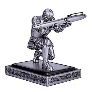 CYXStar Resin Soldier Executive Pen Holder Desk Organizer Cool Pen Stand Home Decor Resin Pencil Holder with a Pen for Men as Gift (Silver)
