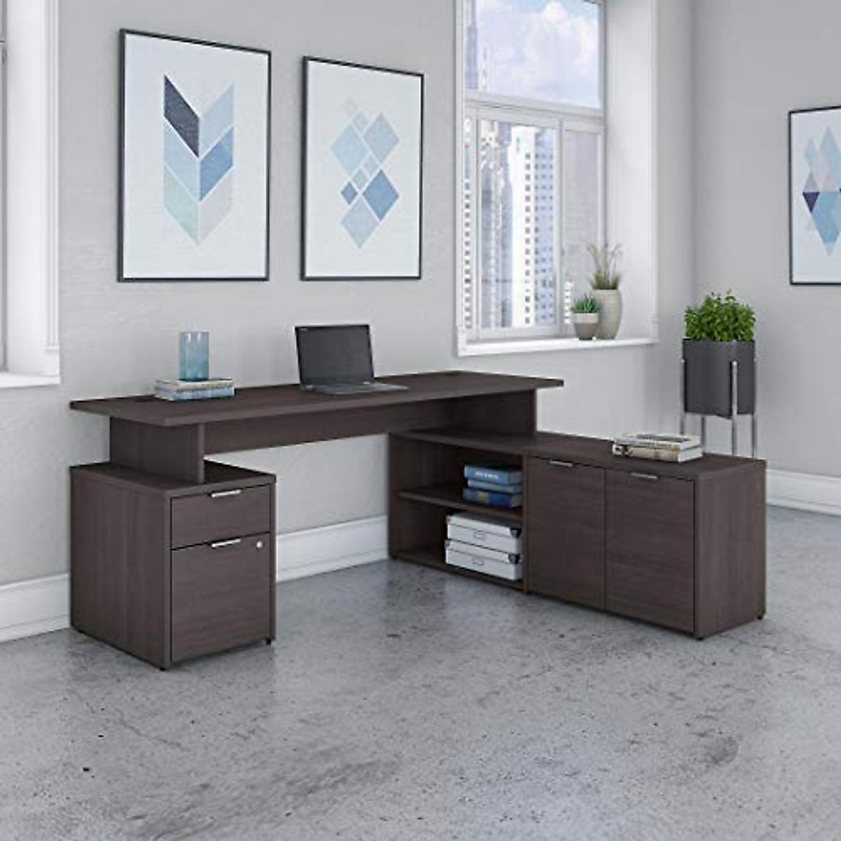 Bush Business Furniture Jamestown L Shaped Desk with Drawers, 72W, Storm Gray