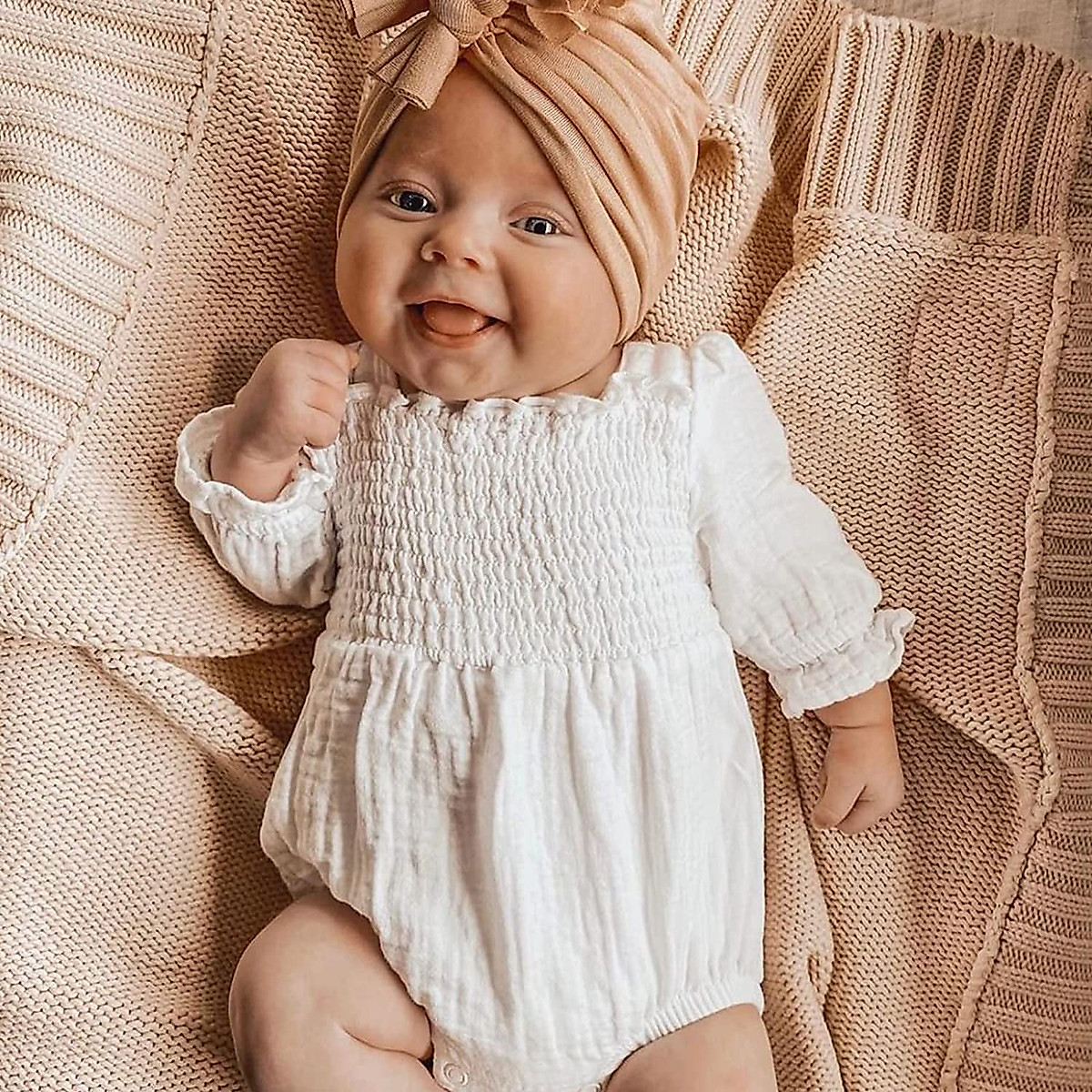 Socutebabe Baby Girl Vintage Bubble Romper Onesie Long Sleeve Ruffle Jumpsuit Bodysuit Princess Outfit Boho Clothes (White,12-18 Months)