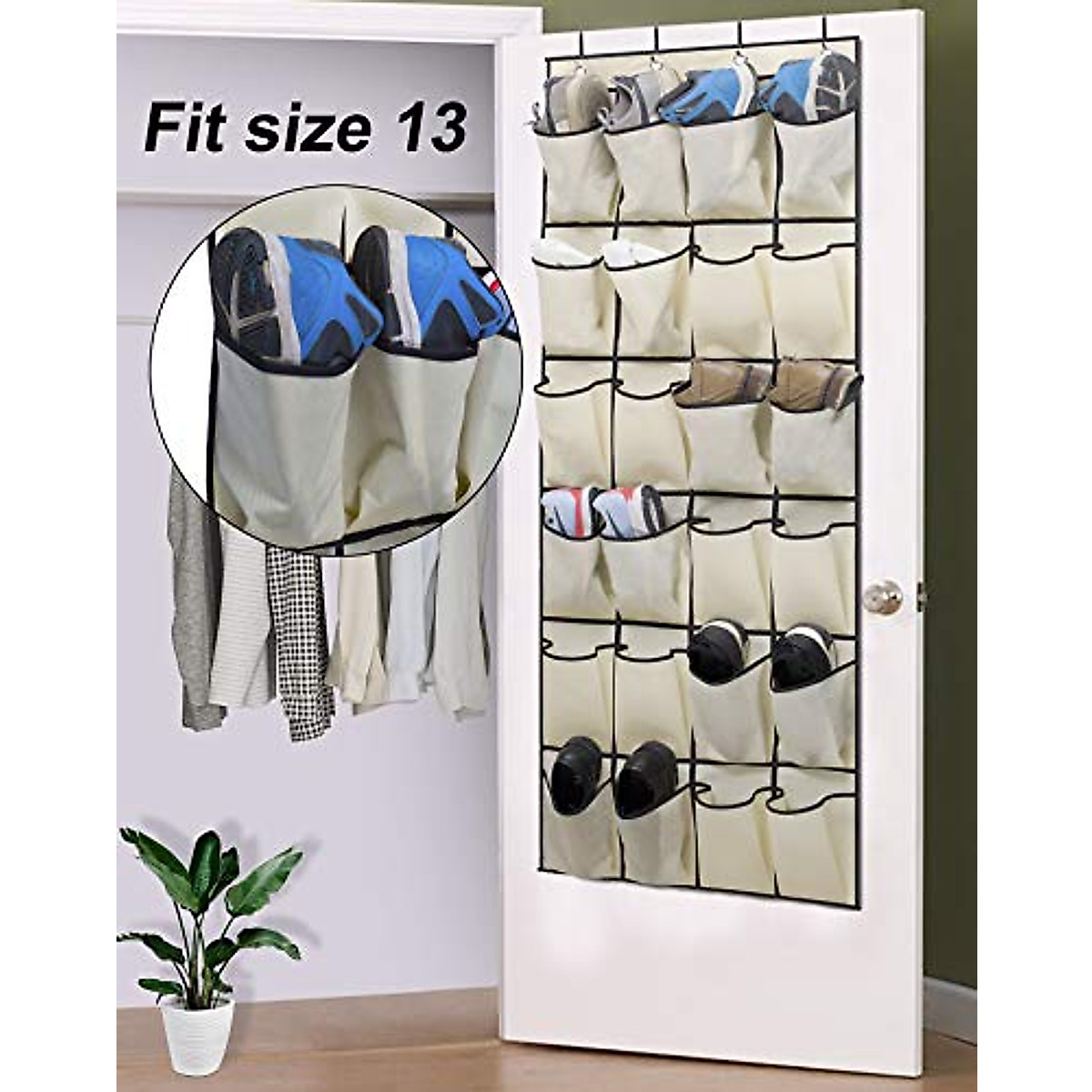MISSLO Over the Door Shoe Organizer 24 Large Fabric Pocket Closet Accessory Storage Hanging Shoe Hanger, Beige