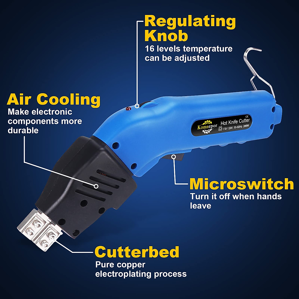 Komsepor Foam Cutter Electric Hot Knife Styrofoam Cutter Foam Cutting Tool Air Cooled Hot Knife Foam Cutter 200W 110-120V (4 Blades) for EPP, EPS, XPS, EVA, EPE, PU, KT Board, Sponge