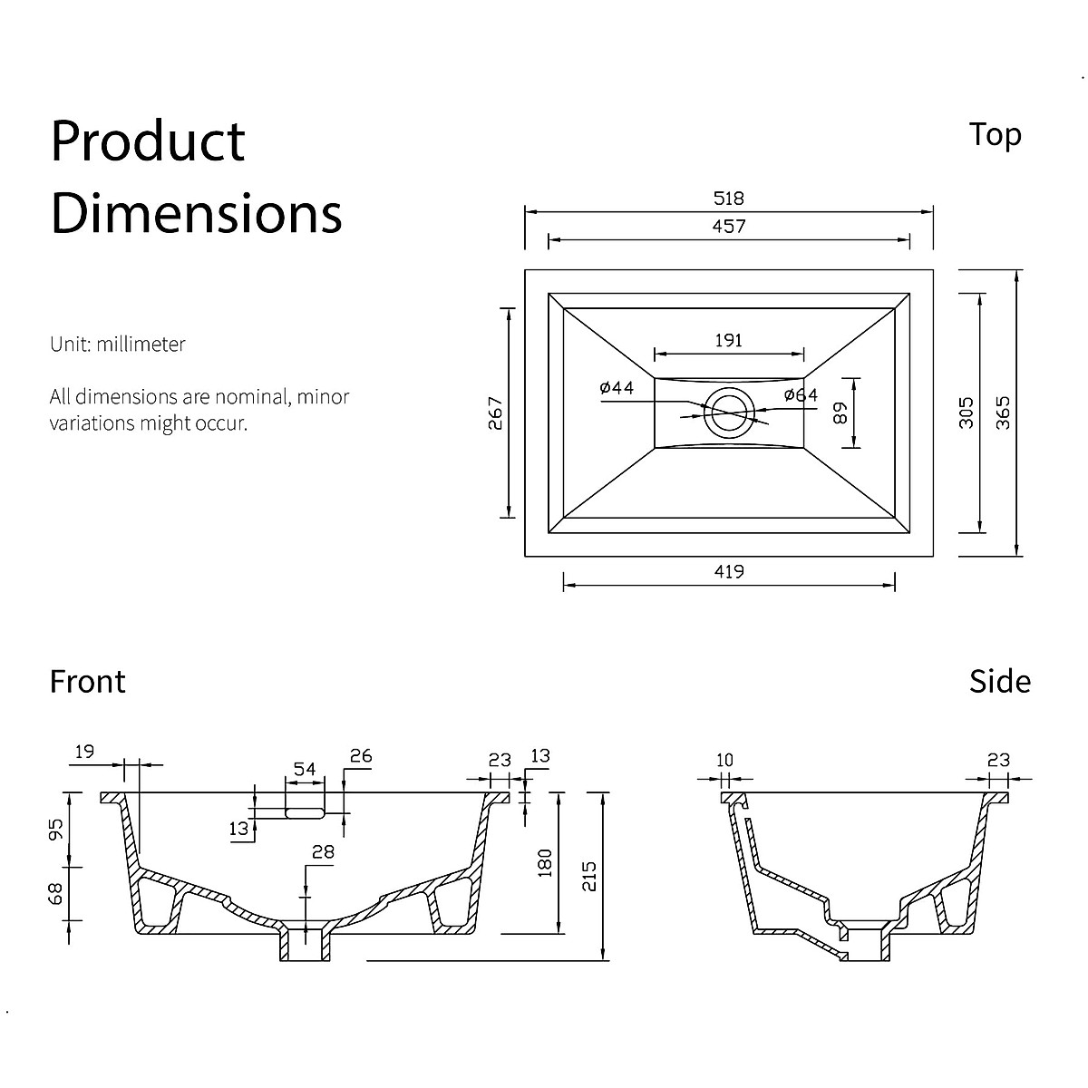 AMASHEN 20.5" x 14.4" Self-rimming Bathroom Sink Undermount or Drop-in Ceramic Vanity Basin with Overflow