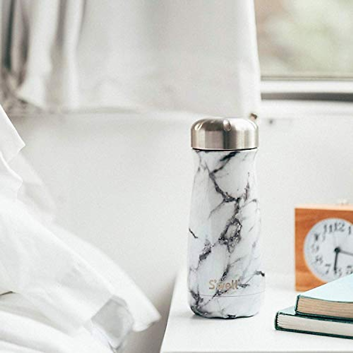 S'well Stainless Steel Traveler - 16 Fl Oz - White Marble - Triple-Layered Vacuum-Insulated Travel Mug Keeps Coffee, Tea and Drinks Cold for 24 Hours and Hot for 12 - BPA-Free Water Bottle