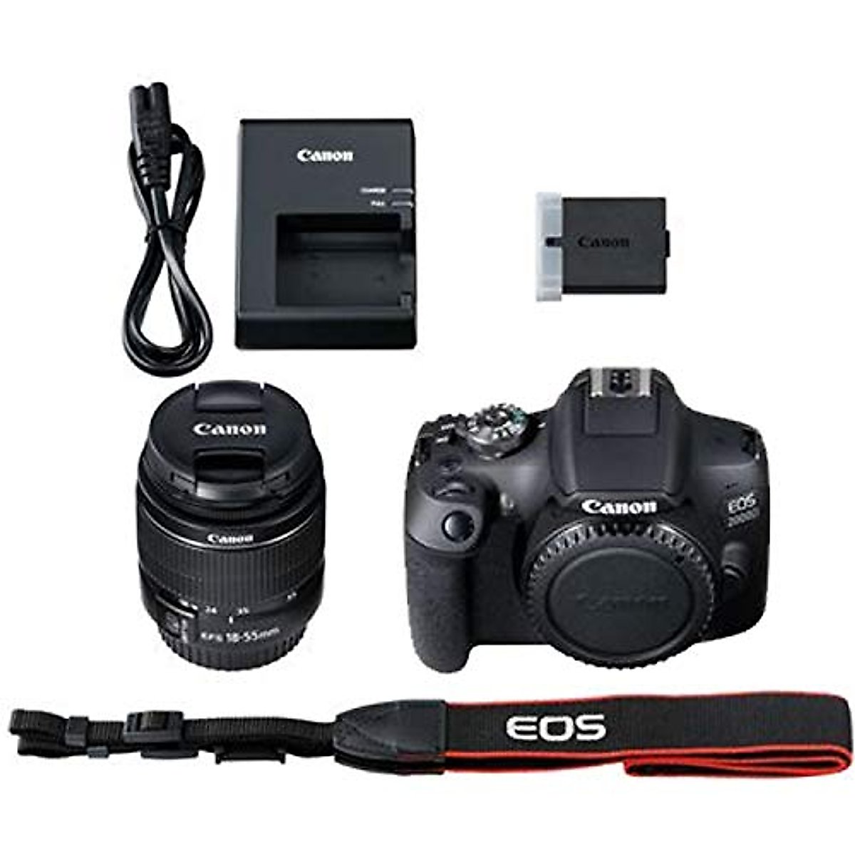 Canon EOS 2000D / Rebel T7 DSLR Camera w/EF-S 18-55mm F/3.5-5.6 Zoom Lens + 2pcs 64GB Memory + Case+ Tripod + Steady Grip Pod + Filters + Macro + 2X Lens + Remote + 2X Batteries + More (35pc Bundle)