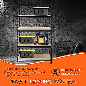 Juggernaut Storage 48" W x 24" D x 72" H Five-Shelf Steel Shelving Unit, 4000 lb Capacity, Black (SS4824-5BLK)