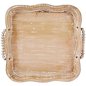 Mud Pie Scalloped Beaded Tray, 18" x 18", Brown