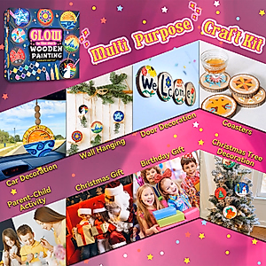 klmars Kids Wooden Painting Kit-Glow in The Dark-Arts & Crafts Gifts for Boys Girls Ages 5-12-Wood Slice Craft Activities Kits - Creative Art Toys for 5, 6, 7, 8, 9, 10, 11 & 12 Year Old Kids