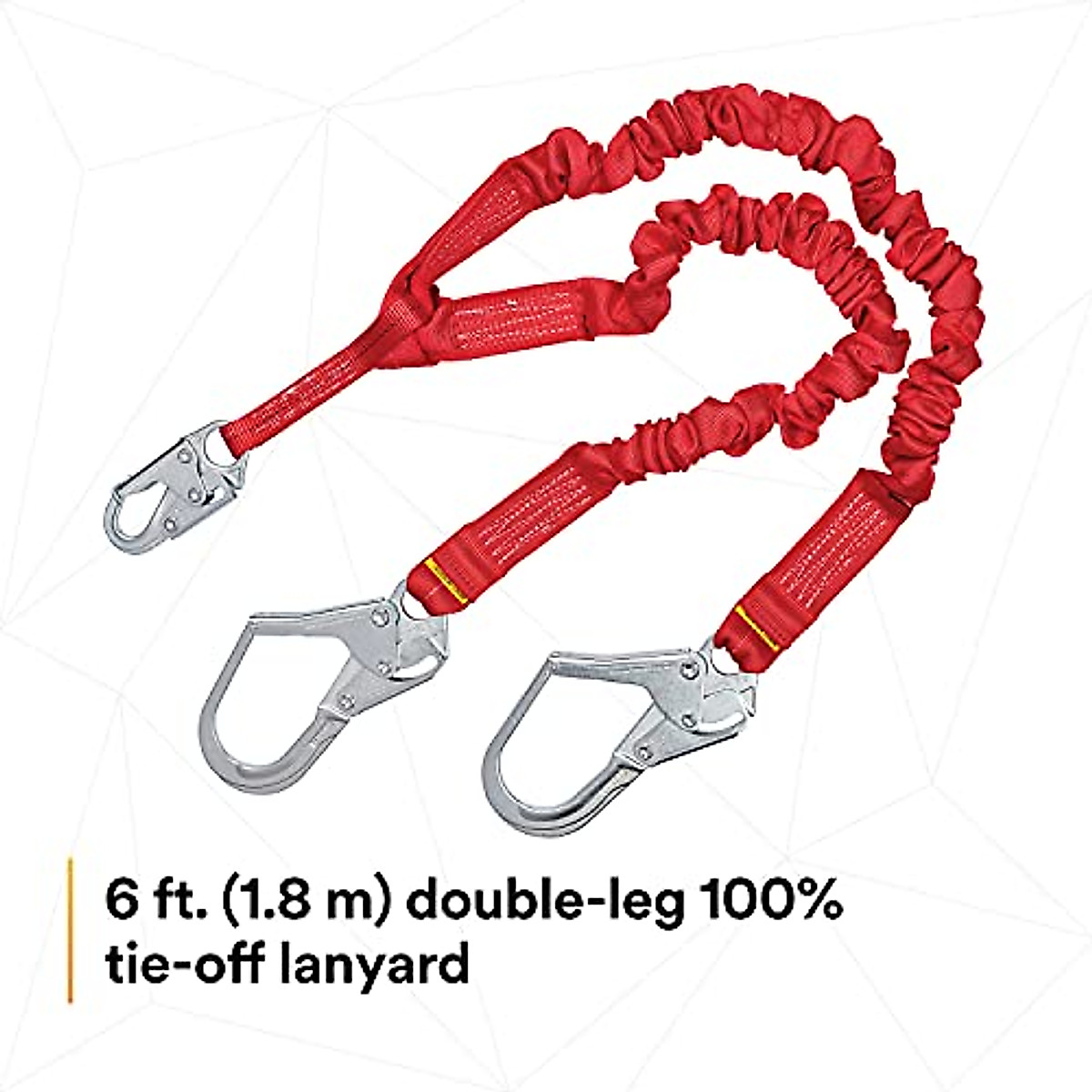 3M Protecta PRO 1340161 6', 100-Percent Elastic Shock Absorbing Lanyard, Snap Hook At Center, Steel Rebar Hooks On Leg Ends, 310 lb. Capacity, Red