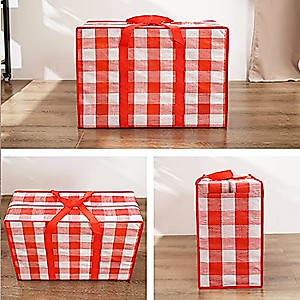 Evealyn Extra Large Moving Storage Bags 100L, Woven bag Waterproof with Zippers Heavy Organizer Totes Storage Bags for Travelling,College Carrying ,Moving,Camping Home Storage Sorting Bag (Red)