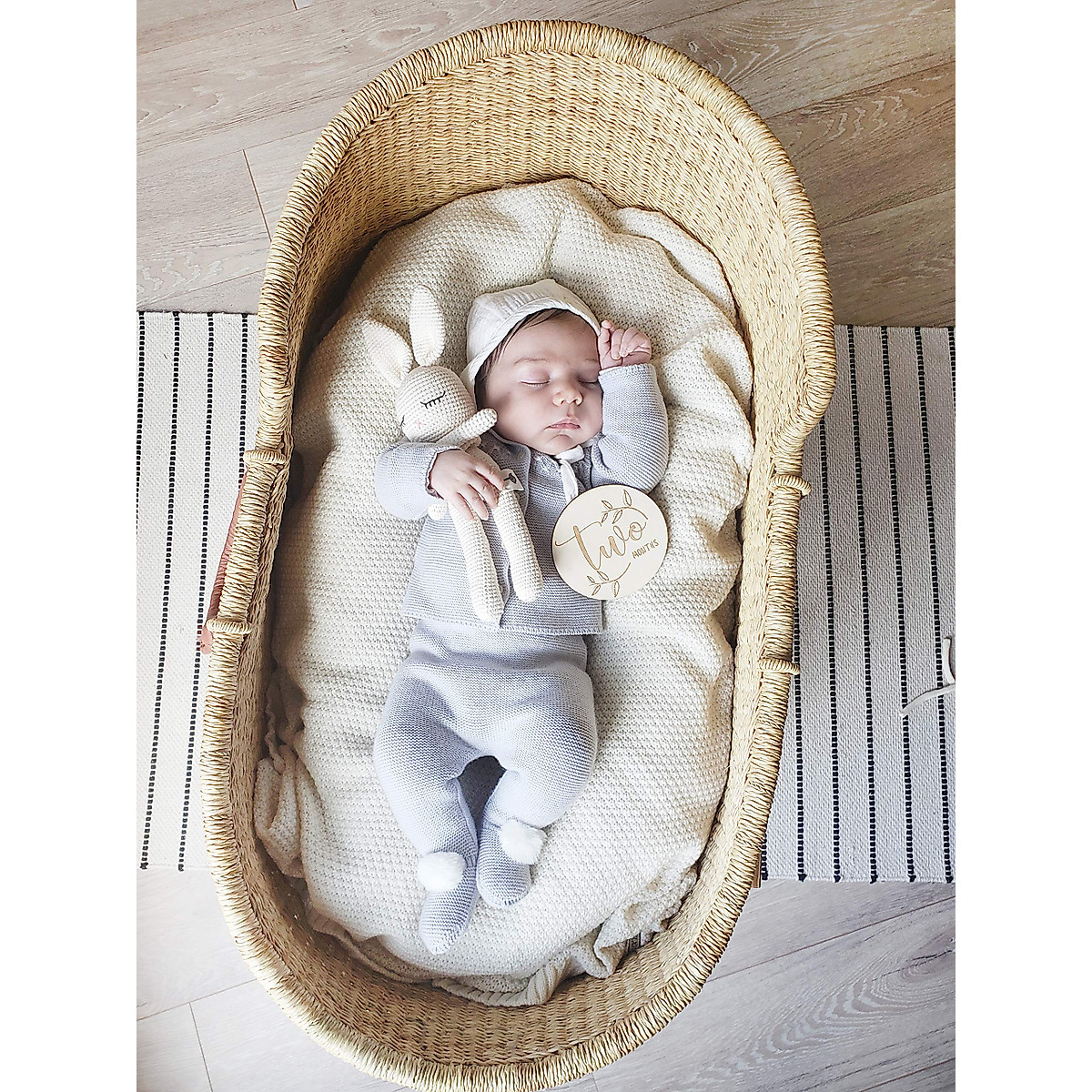 Cotton Crochet Bunny Doll Rattle Sleepy Head Bunny Toy | 13 inch Baby First Stuffy Amigurumi Buddy Security Blanket Newborn Photo Prop (White Sleepy Bunny)