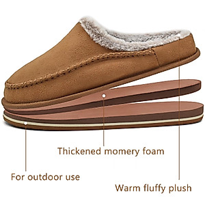 KuaiLu Mens Momery Foam Clog Slippers Comfy Handmade Stitch Microsuede Slip-on House Shoes With Arch Support Warm Faux Fur Lined Rubber Sole Indoor Outdoor Khaki Size 10