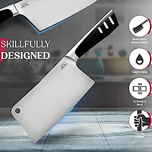 Lux Decor Collection Meat Cleaver - 7 Inch Sharp Butcher Knife | High Carbon Stainless Steel Meat Chopper | Kitchen Cleaver Knife for Home Kitchen & Restaurant| Meat Cleaver Knife Heavy Duty