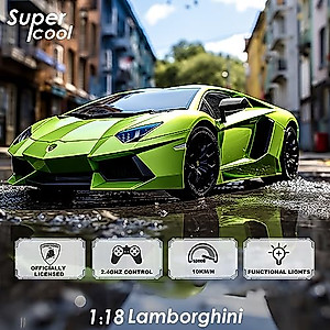 QUN FENG RC Car 1:18 Lamborghini Aventador 2.4 G Radio Remote Control, Electric, Sport Racing Hobby Toy Car Grade Licensed Model Vehicle for Kids Boys and Girls Best Gift (Green)