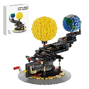 Earth Moon and Sun Orrery Toy Building Sets - Earth Rotation Around Sun Building Bricks-Rotatable Solar System Model, Compatible for Lego Space, Science Educational Architecture Toys for 6+ Kids
