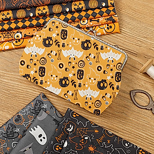 CEYOU Zyoug 12pcs 18x 10.5 inches (46 x 27 cm) 100 percent Cotton Fabric with 12 Different Pattern, Precut Fat Eighth Bundle Fabric for Patchwork DIY Craft Sewing (Halloween Pattern)