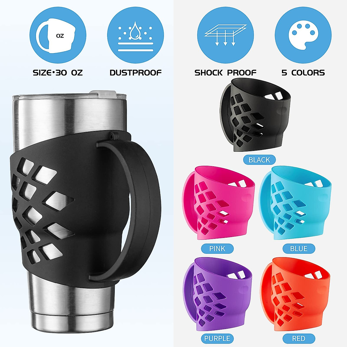 SHTCSZBA Silicone Sleeve Holder for 30 oz Tumblers, Silicone Tumbler Sleeve Holder for Yeti Rambler/RTIC Tumbler/Corkcicle Tumbler Grip Holder (30oz Blue)