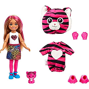 Barbie Cutie Reveal Chelsea Small Doll, Jungle Series Tiger Plush Costume, 7 Surprises Including Mini Pet & Color Change