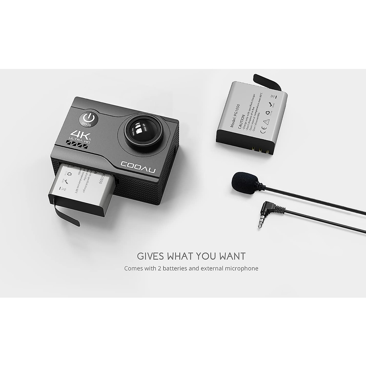 COOAU Action Camera HD 4K 20MP WiFi with External Microphone, Underwater Camera 40M with Remote Control, Waterproof Sport Camera 170° Wide Angle Time Lapse, 2x1200mAh Batteries/16 Accessories