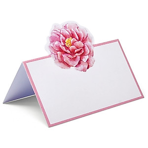 Gift Boutique 100 Pink Peony Floral Place Cards Flower Wedding Seating Name Card Folded Tent Cards for Baby Shower Weddings Tables 2 x 3.5 Inches