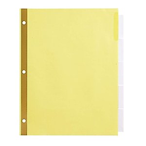 Office Depot Insertable Dividers with Big Tabs, Buff, Clear Tabs, 5-Tab, Pack of 4 Sets, 14775