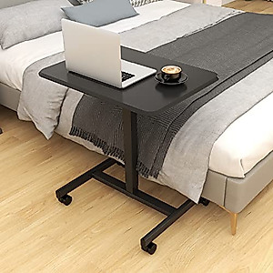 SMUG Mobile Rolling Laptop Cart Pneumatic Adjustable Height from 28" to 33" Sit Stand Computer Desk with Lockable Wheels for Home Office, Black, 25.7in