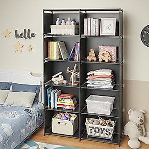 ACCSTORE Cube Storage, Double Row 6-Layer Cubes Closet Storage Shelf, DIY Wall Cabinet Bookshelf Plastic Square Storage Rack, Suitable for Bedroom, Living Room, Office, Kitchen, Warehouse (Black)