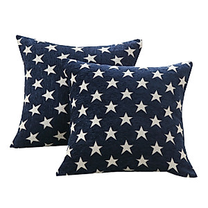 Sunday Praise Set of 2 Soft Chenille Decorative Patriotic Throw Pillow Cover Case Geometric Stars July 4th Accent Square Cushion Cover Case Sham for Couch Sofa Bed Car 18 x 18 Inch 45x45 cm (Blue)