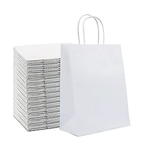 Amazon Basics Kraft Paper Bags with Handles 8x4.75x10 White, 25pack